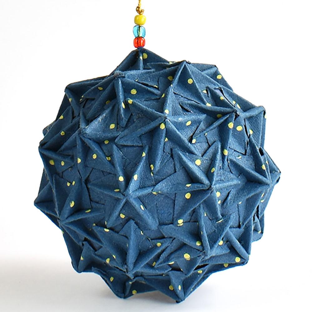 Hanging Christmas Decoration, Blue Spiky Paper Ball with glass beads