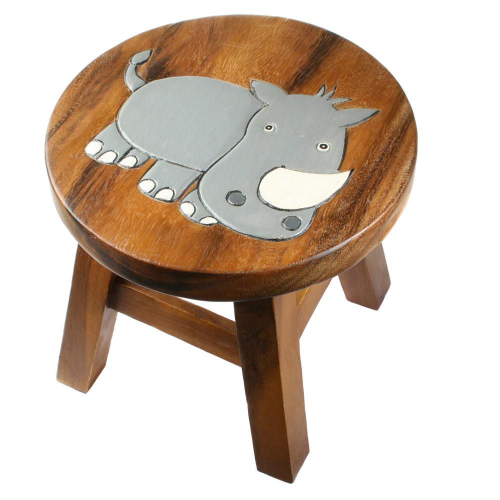Child's wooden stool, rhinoceros