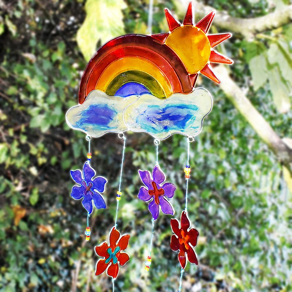 Suncatcher Sun, Rainbow, Clouds, Flowers