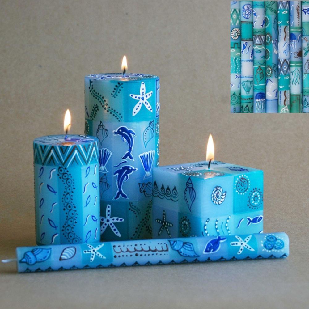 3 hand painted candles in gift box, Samaki