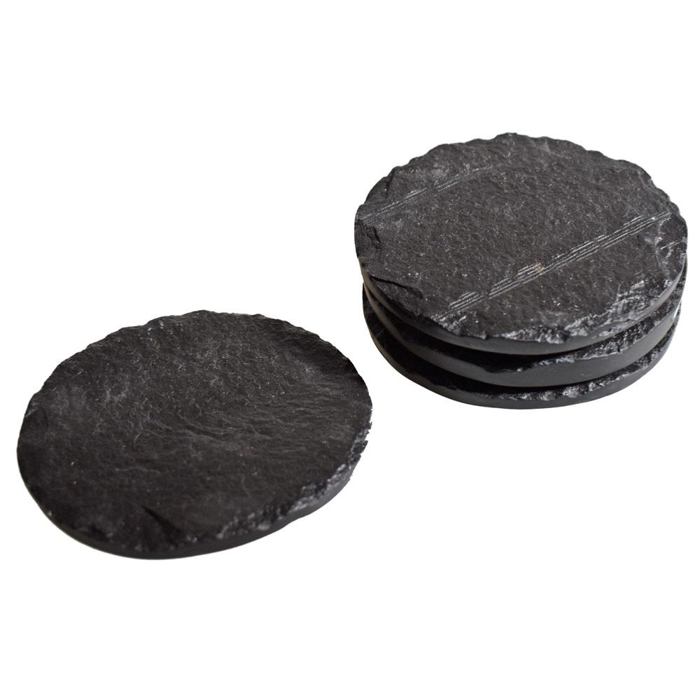 Set of 4 coasters slate round 10cm diameter